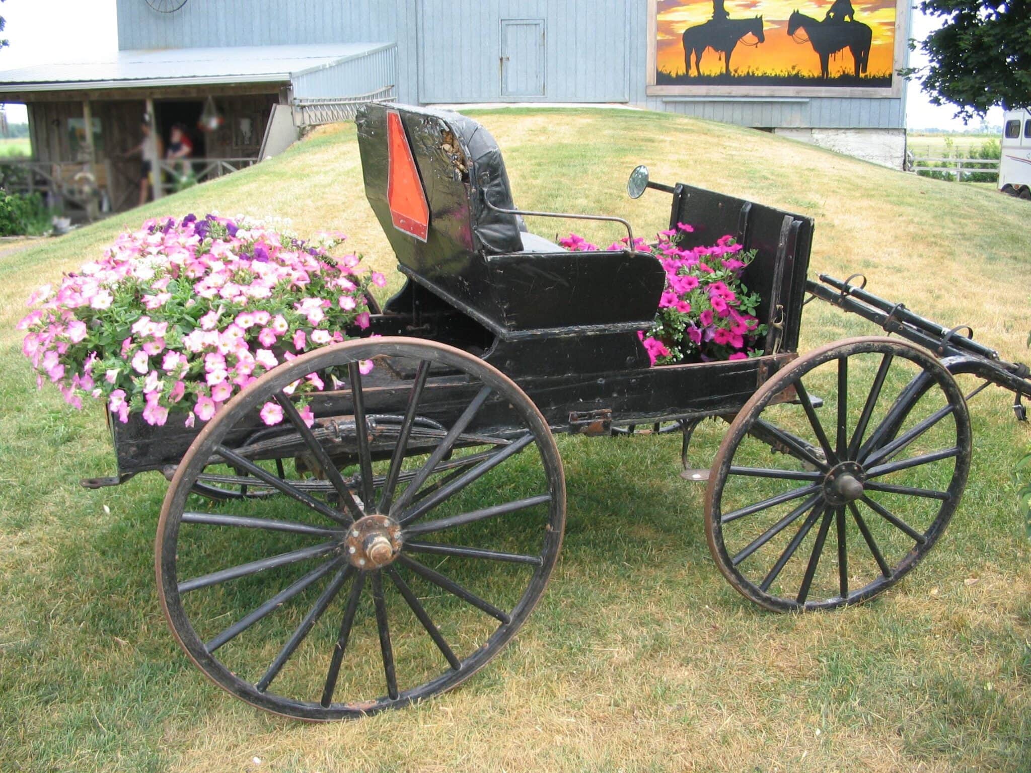 22 Creative Planters: Wagons, Whiskey Barrels & Wheels